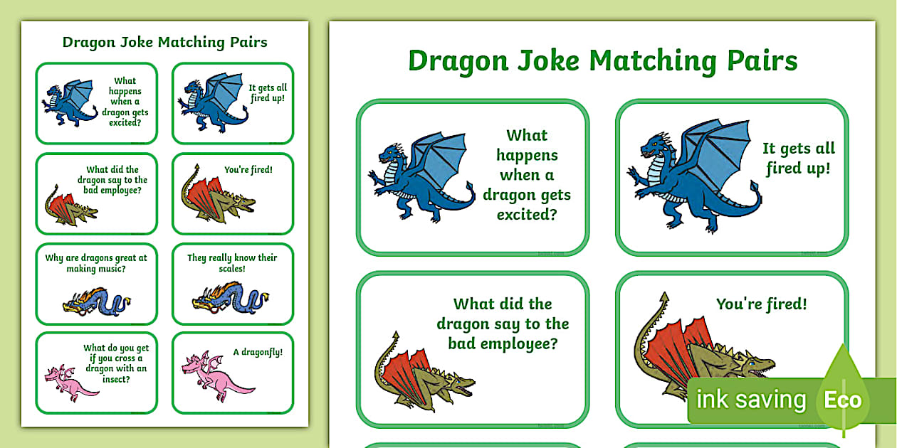 Dragon Joke Matching Pairs (Teacher-Made) - Twinkl
