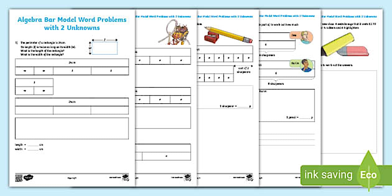 👉 Year 6 Algebra Bar Model Word Problems with 2 Unknowns