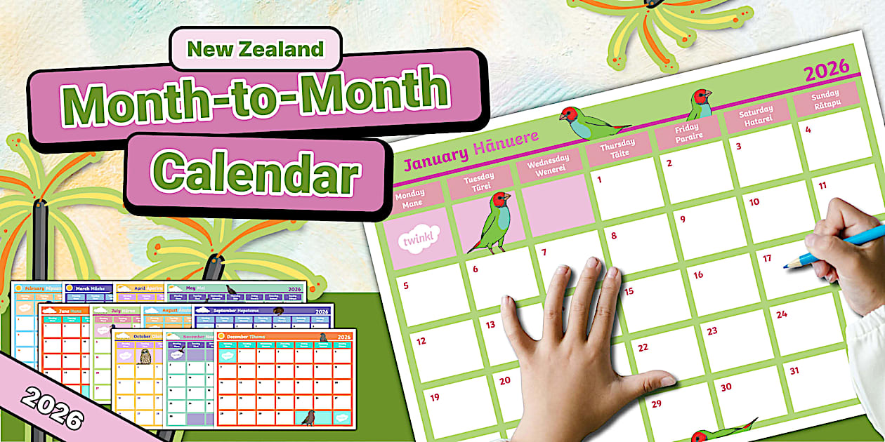 New Zealand 2026 Month-to-Month Calendar