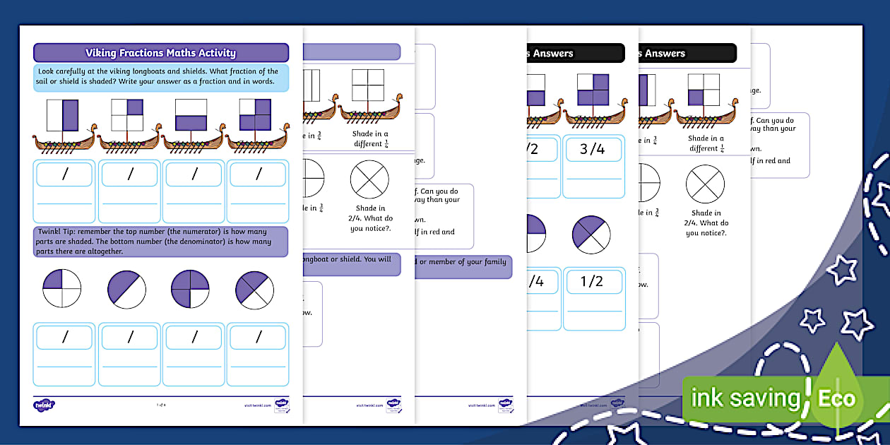 Viking Fractions Maths Activity (Ages 5 - 7) (teacher made)