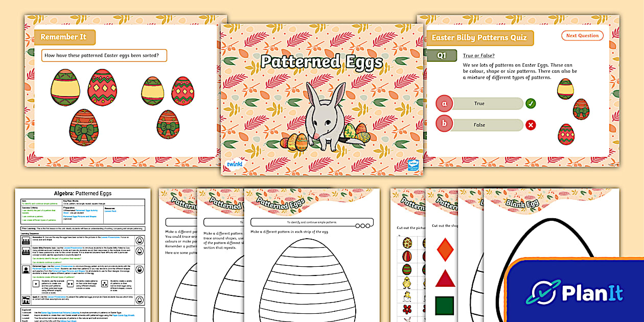 Year 2 Algebra: Pattern Eggsperts Lesson 1 (teacher made)