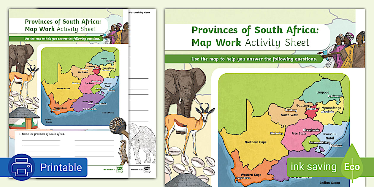 Provinces of South Africa: Map Work - Activity Sheet