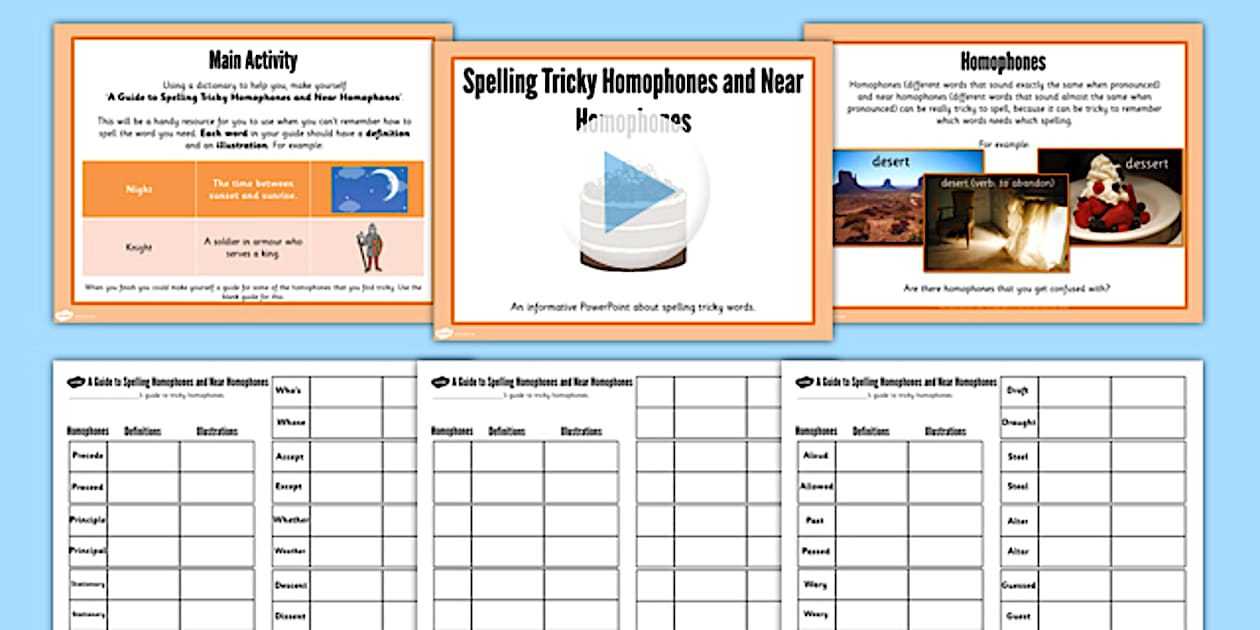 Spelling Tricky Homophones and Near Homophones Lesson Pack