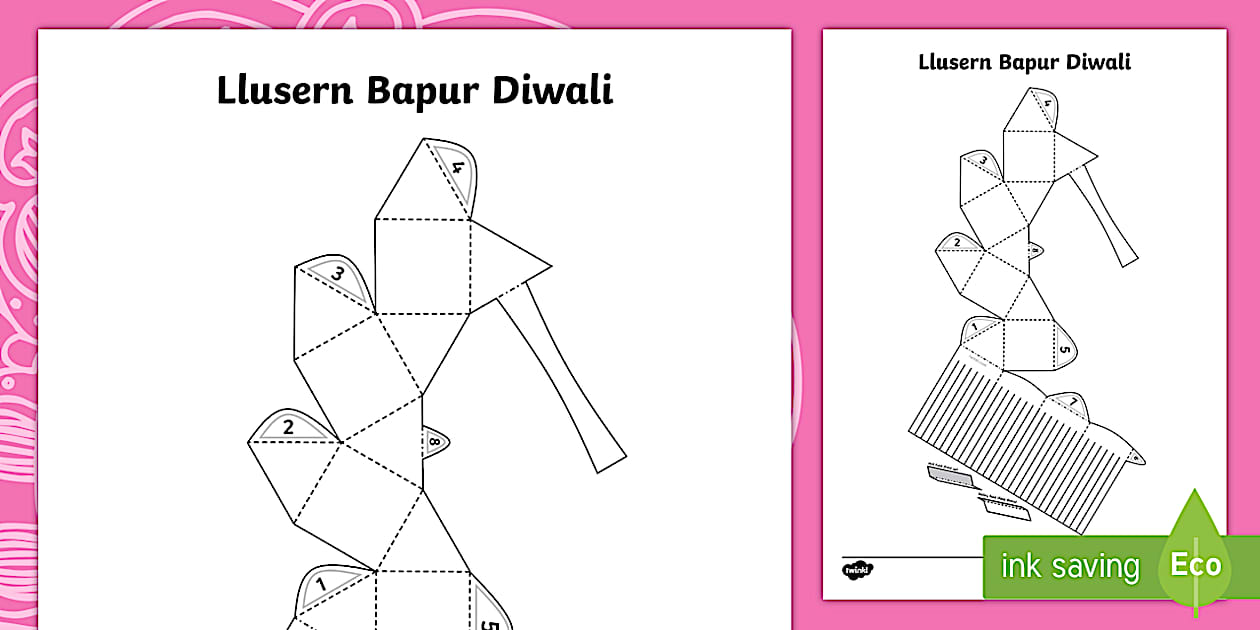 Llusern Bapur Sgwar Diwali Taflen Weithgaredd