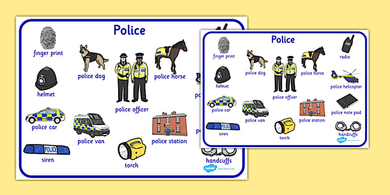 * NEW * Police Word Mat - ESL Police Vocabulary