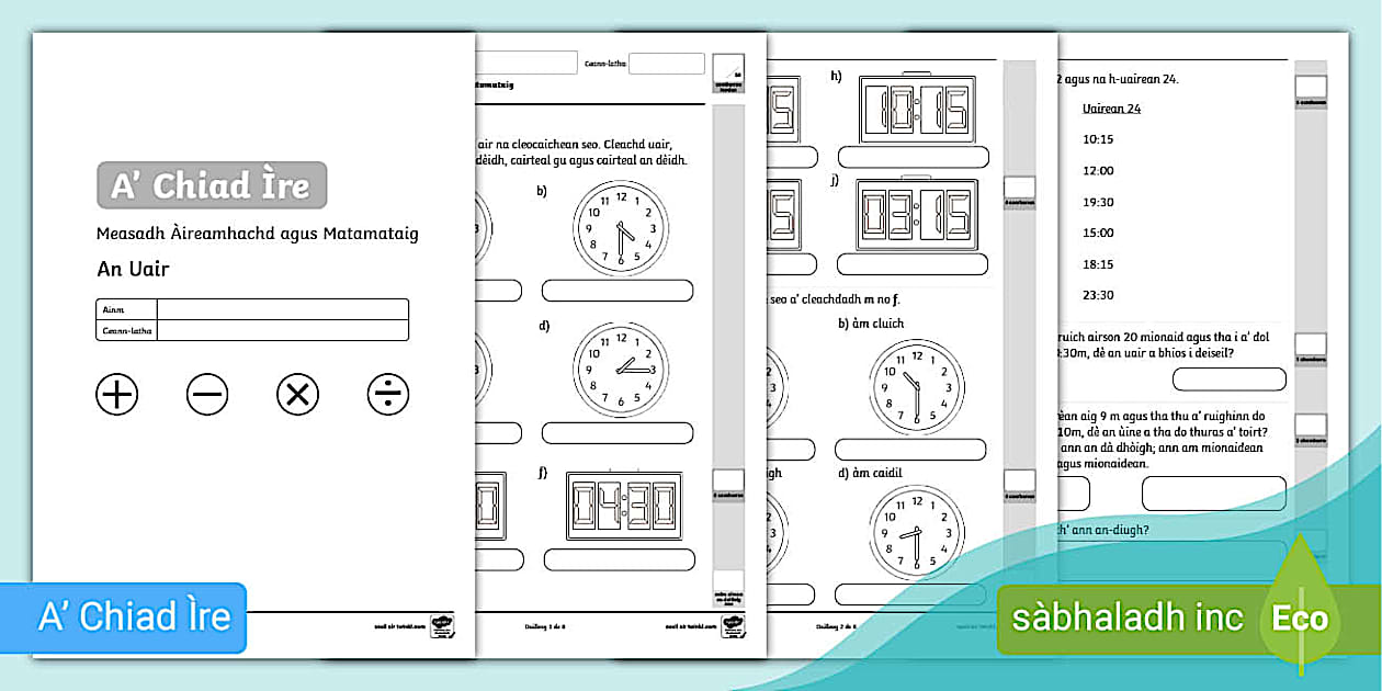 A' Chiad Ìre – Measadh Àireamhachd agus Matamataig – An Uair