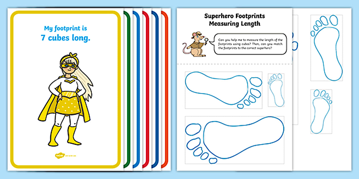 Editable Superhero Footprints Measuring Length Activity