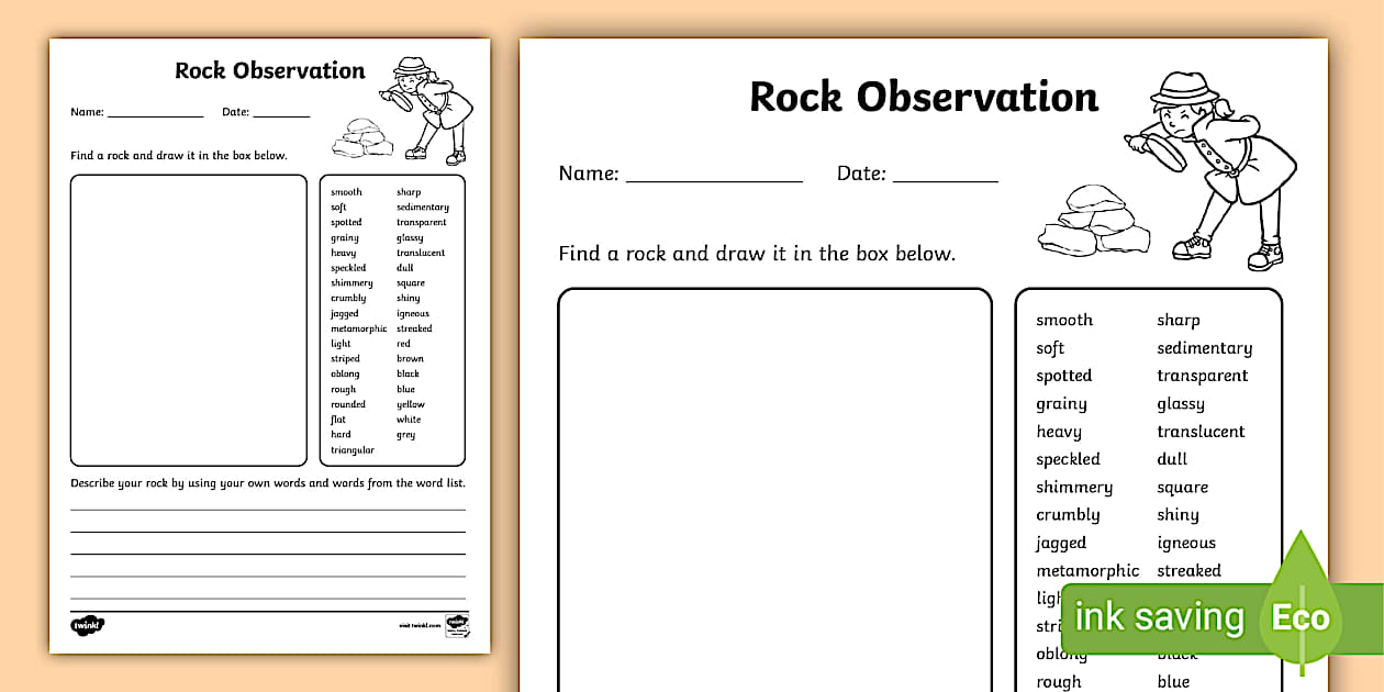 Editable Rock Observation Worksheet (teacher made) - Twinkl
