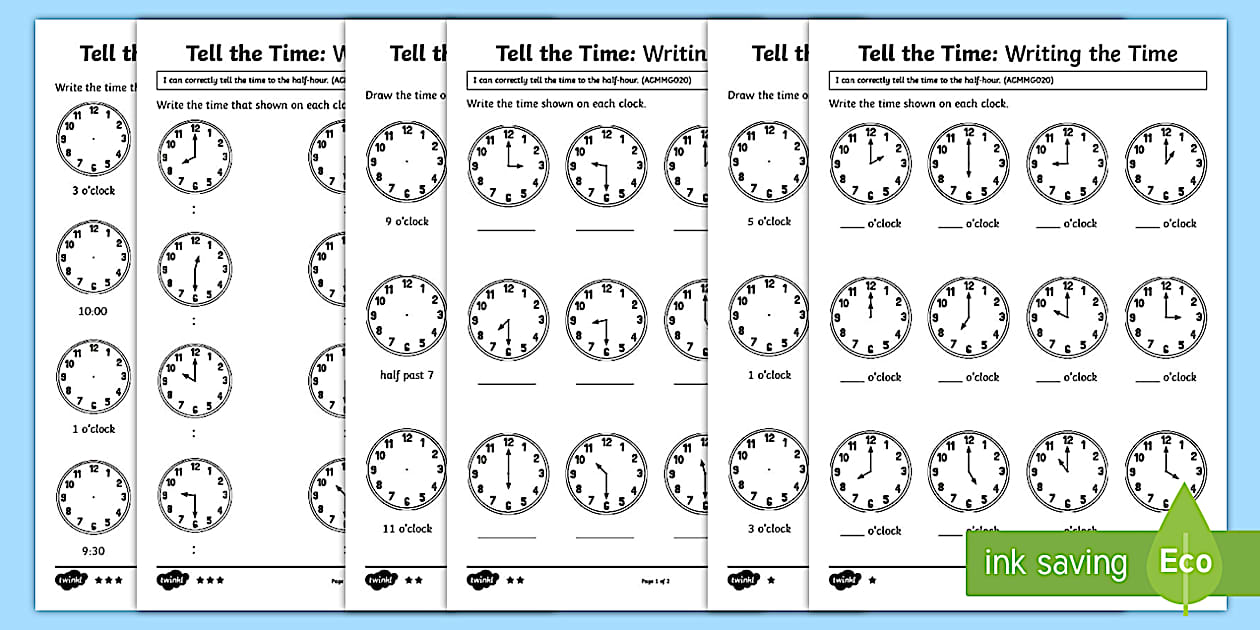 Year 1 Telling the Time Differentiated Worksheet - Twinkl
