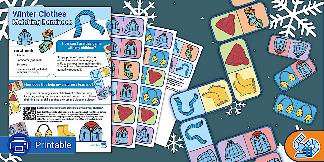 Winter Clothes Matching Dominoes Game Printable - Twinkl