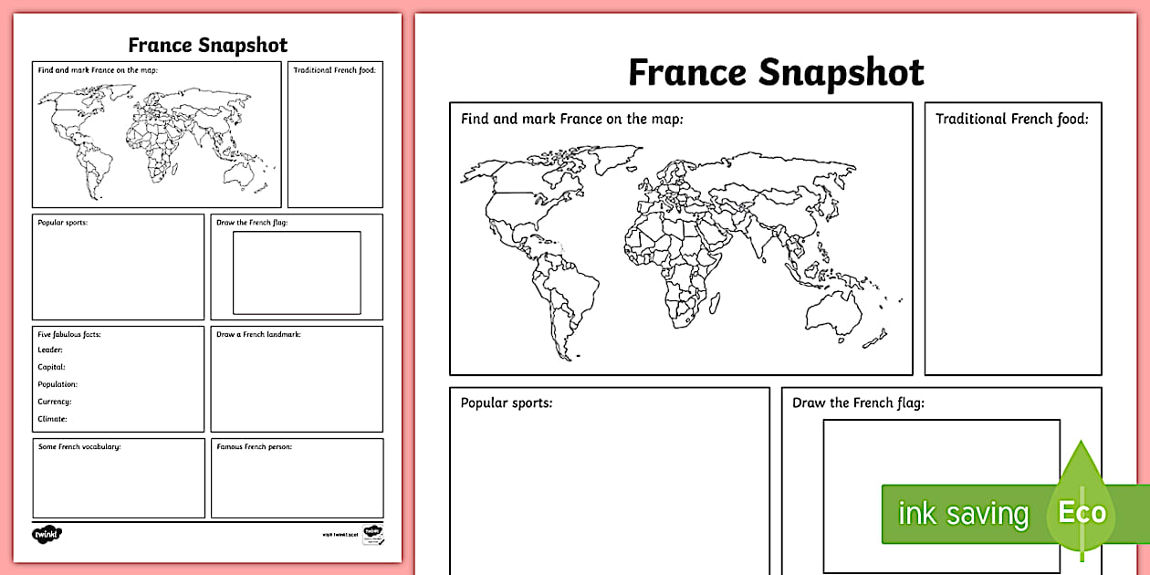 France Snapshot Worksheet (teacher made) - Twinkl