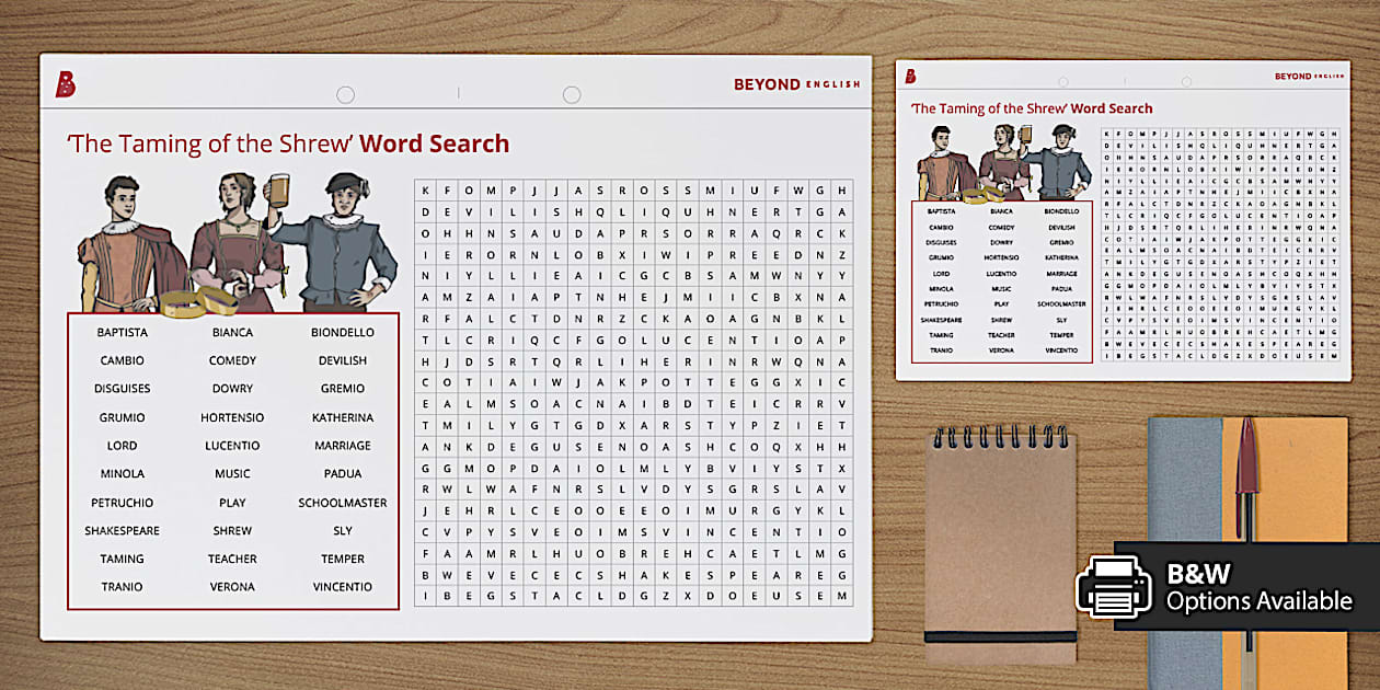 'The Taming of the Shrew' Word Search (teacher made)
