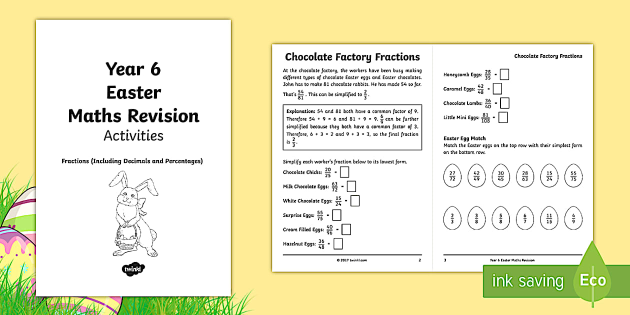 Year 6 Easter Maths Revision: Fractions (Including Decimals and ...