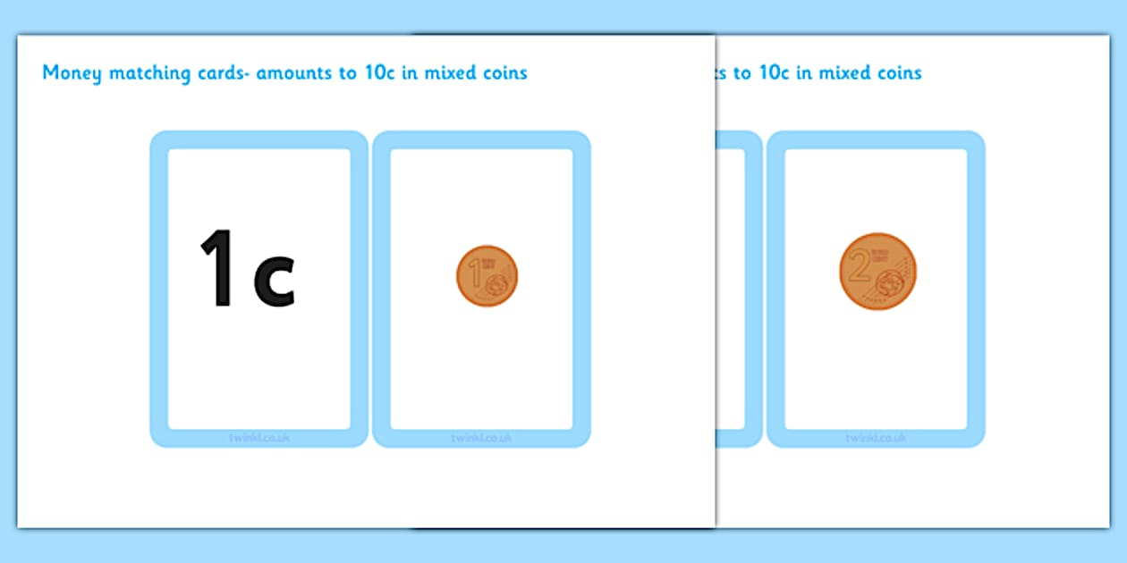 Money Matching Cards 1 cent - 10 cent - Twinkl
