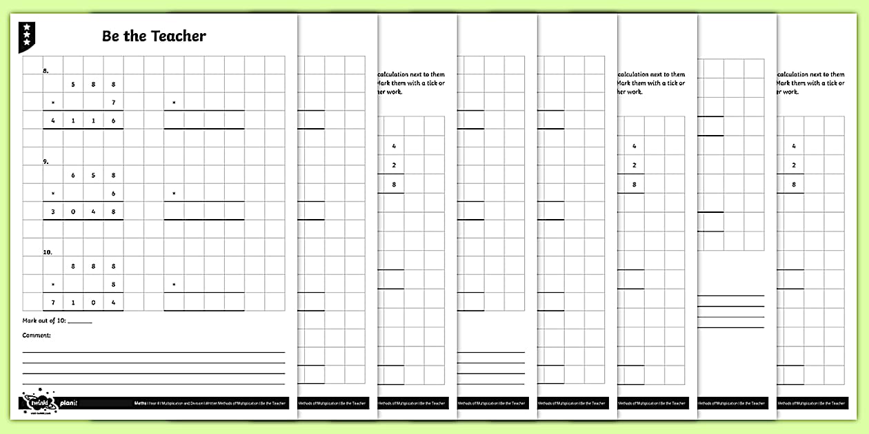 Editable Finding Mistakes in Written Multiplication Calculations Worksheets