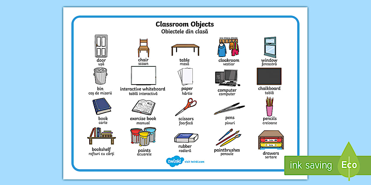 Romanian Classroom Objects Word Mat - Twinkl