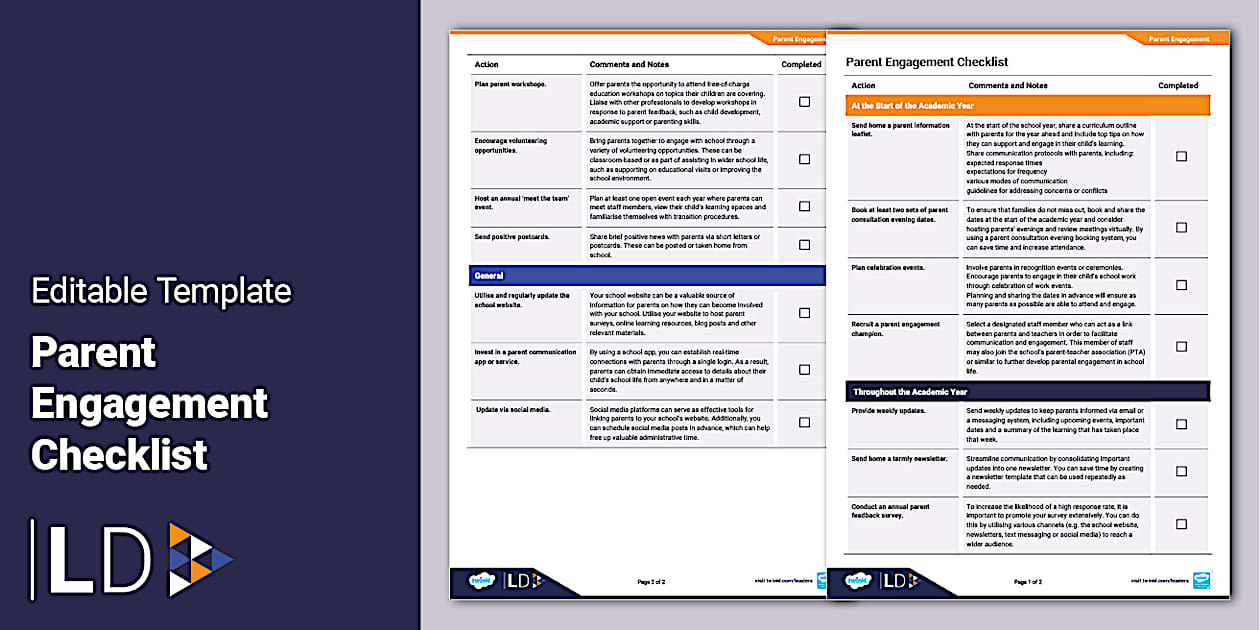 Parent Engagement Checklist - SLT (Teacher-Made) - Twinkl
