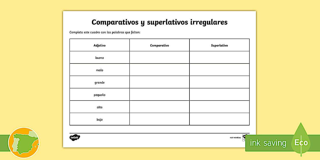 Ficha de actividad: Comparativos y superlativos irregulares