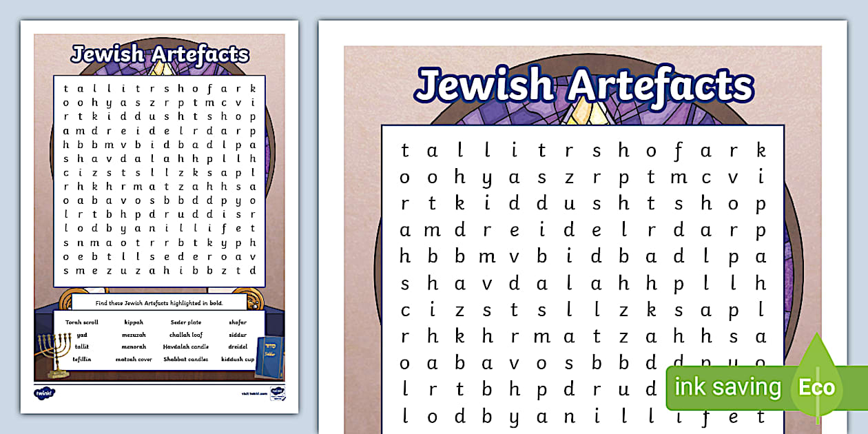 Jewish Artefacts Word Search - Twinkl - KS2
