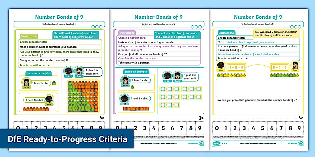 👉 Number Bonds of 9 Differentiated Maths Worksheets