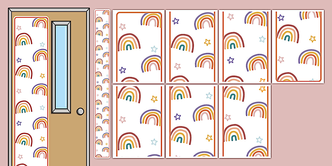 Muted Rainbow Themed Vertical Door Display Banner - Twinkl