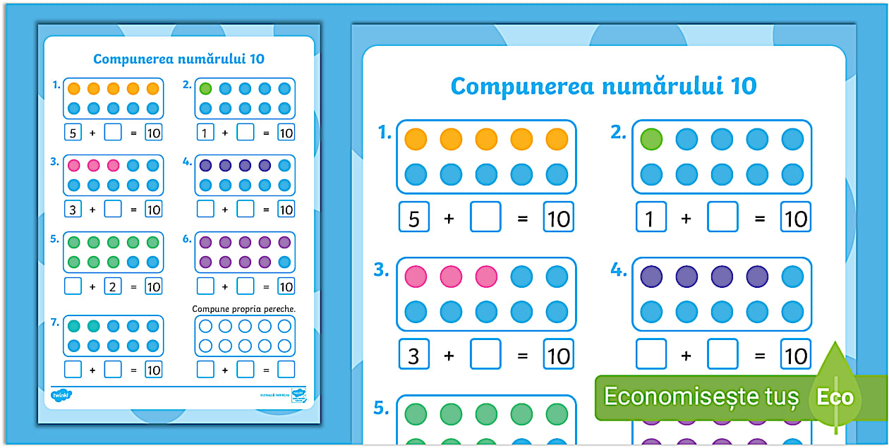 Compunerea numărului 10 – Fișă de lucru (teacher made)