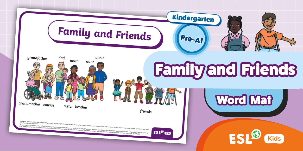 ESL Family & Friends Word Mat for Kindergarten