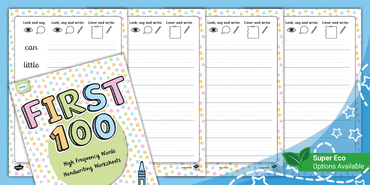 First 100 High Frequency Words Handwriting Worksheets (Right-Handed)