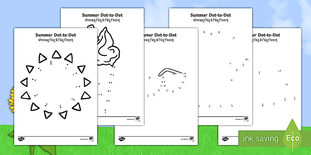 Summer Dot to Dot Worksheet English/Hindi - Twinkl