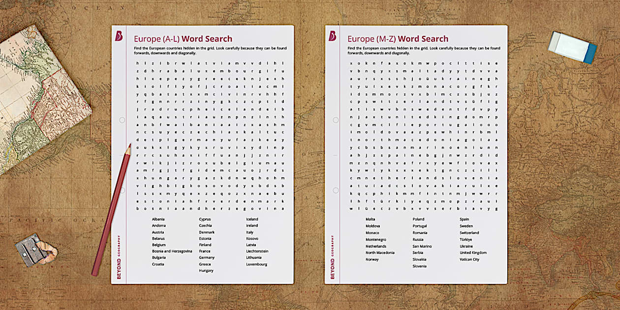 European Countries Word Search | Geography | Beyond - Twinkl