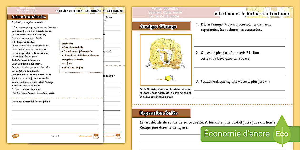 « Le Lion et le Rat » - La Fontaine - Twinkl