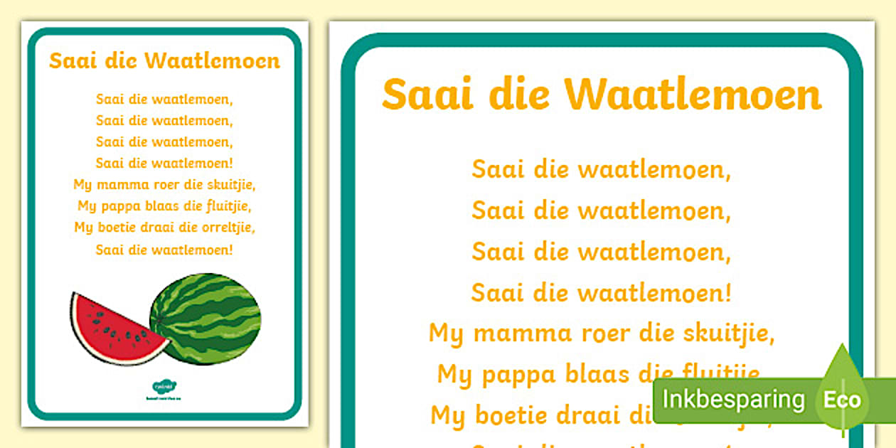 Saai Die Waatlemoen Lirieke Plakkaat - Twinkl