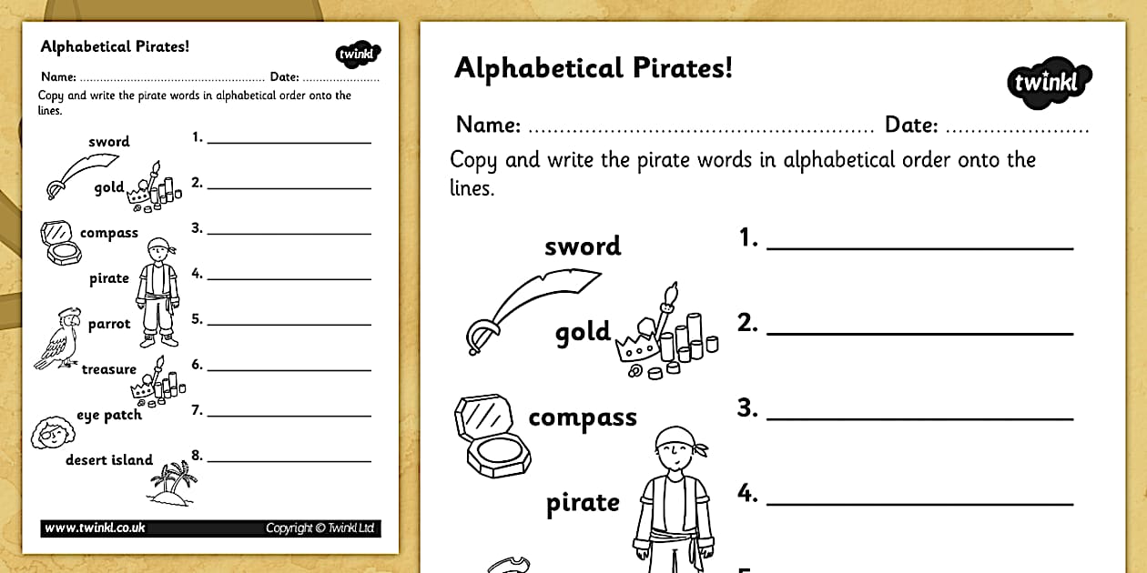 Pirate Alphabet Ordering Worksheet - ESL Alphabet Ordering