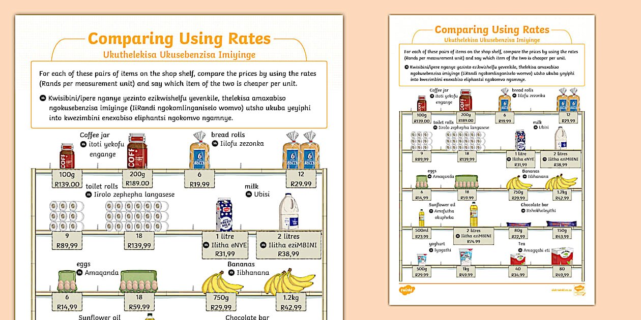 Comparing Using Rates IsiXhosa (teacher made) - Twinkl