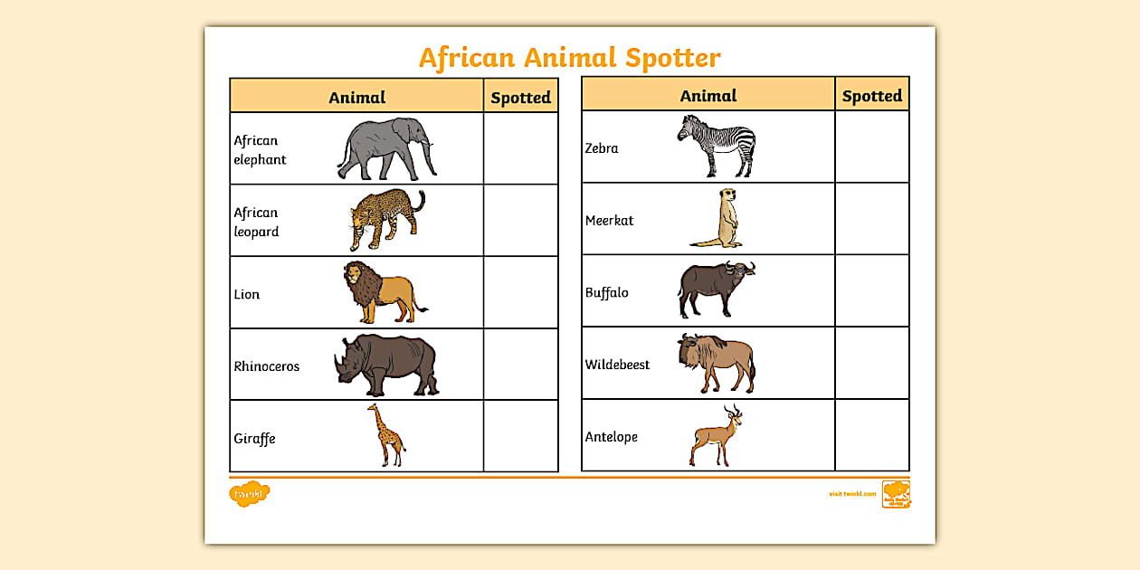 African Animal Spotter Worksheet / Worksheet (teacher made)