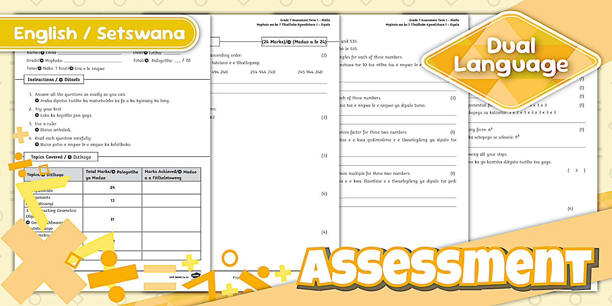 Grade 7 Maths - Term 1 - Assessment - Setswana/English (CAPS Aligned)