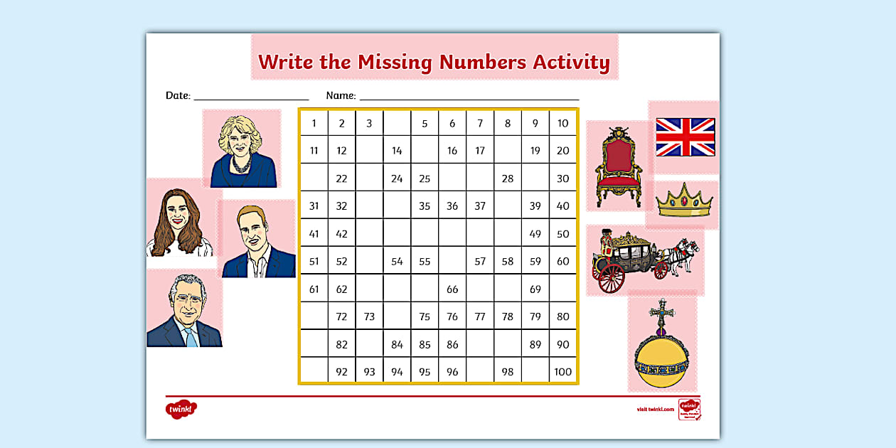 Royal Family Missing Numbers Number Square (teacher made)