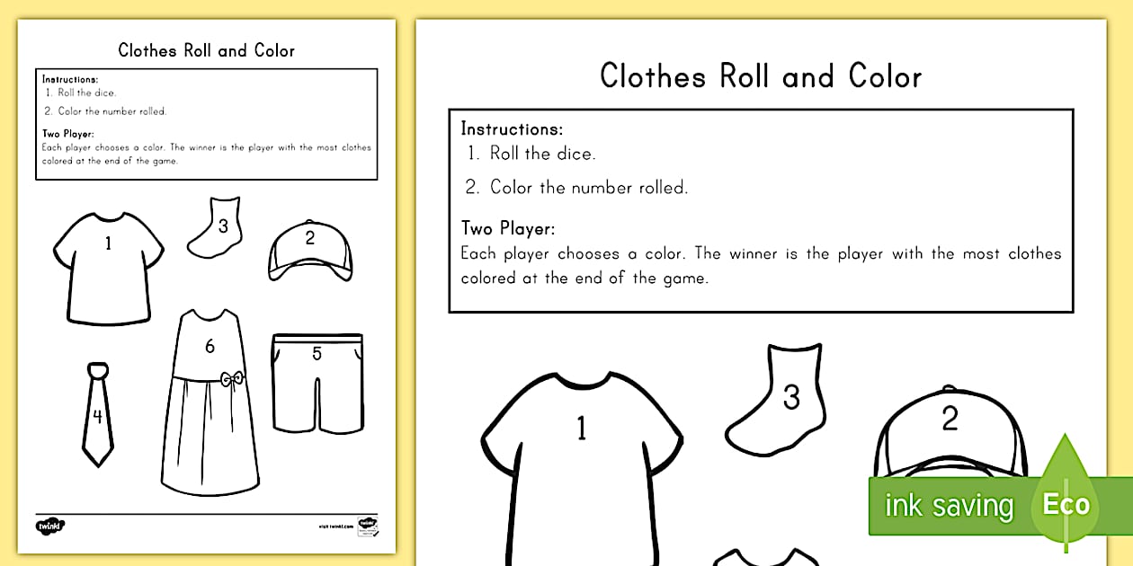 Clothes Roll and Color Worksheet (teacher made) - Twinkl