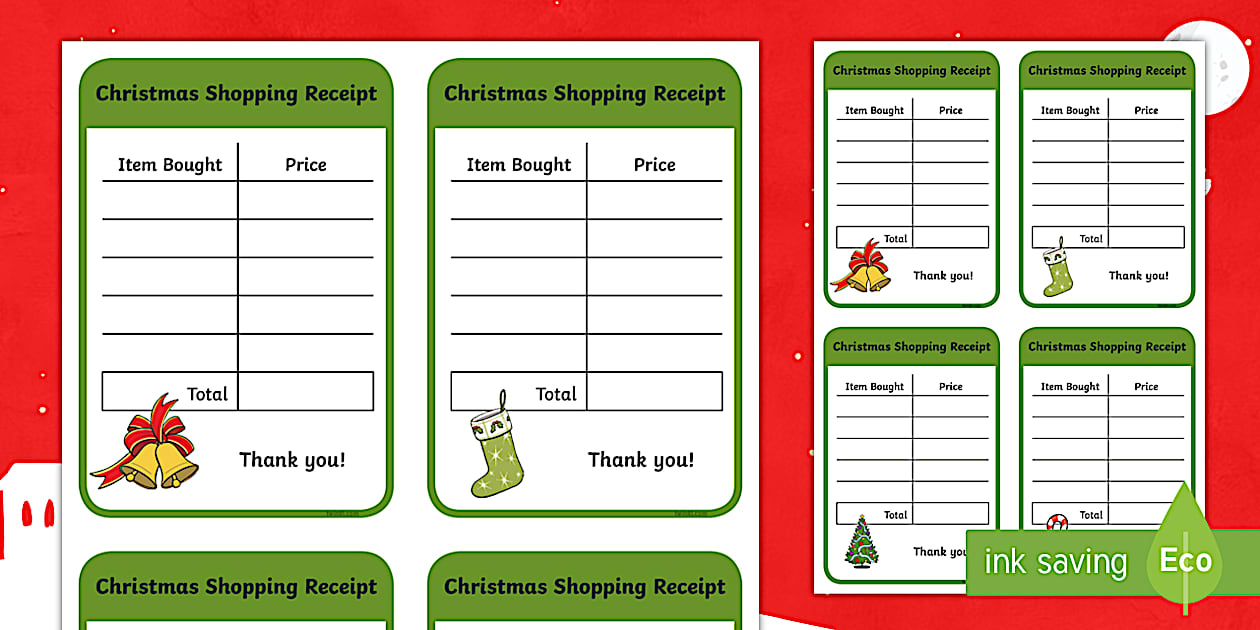 Role Play Receipts (Christmas Shopping) (Teacher-Made)
