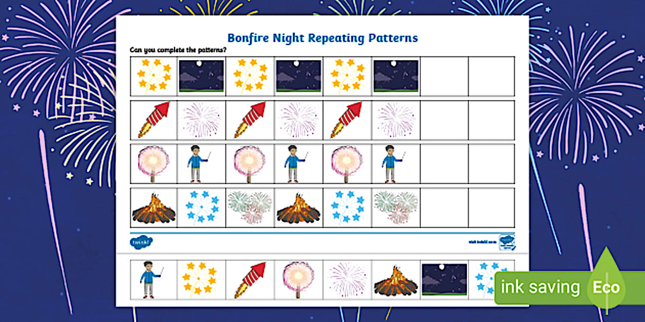 👉 Bonfire Night Repeating Patterns Activity - Twinkl
