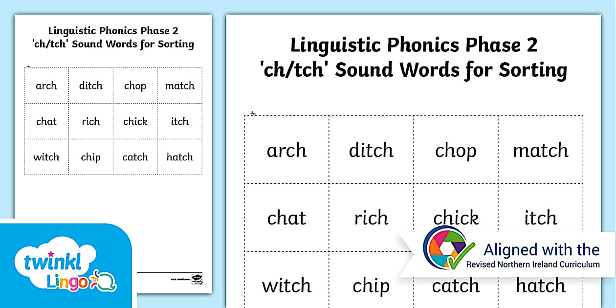 Linguistic Phonics Phase 2 'ch/tch' Sound Words for Sorting
