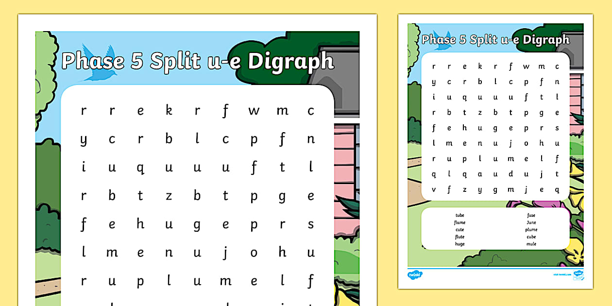 Phase 5 Split u-e Digraph Word Search (teacher made)