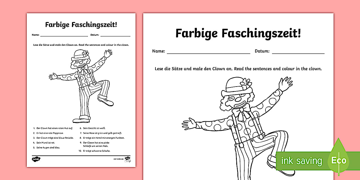 Carnival in Germany Read and Colour - German Activity Sheet