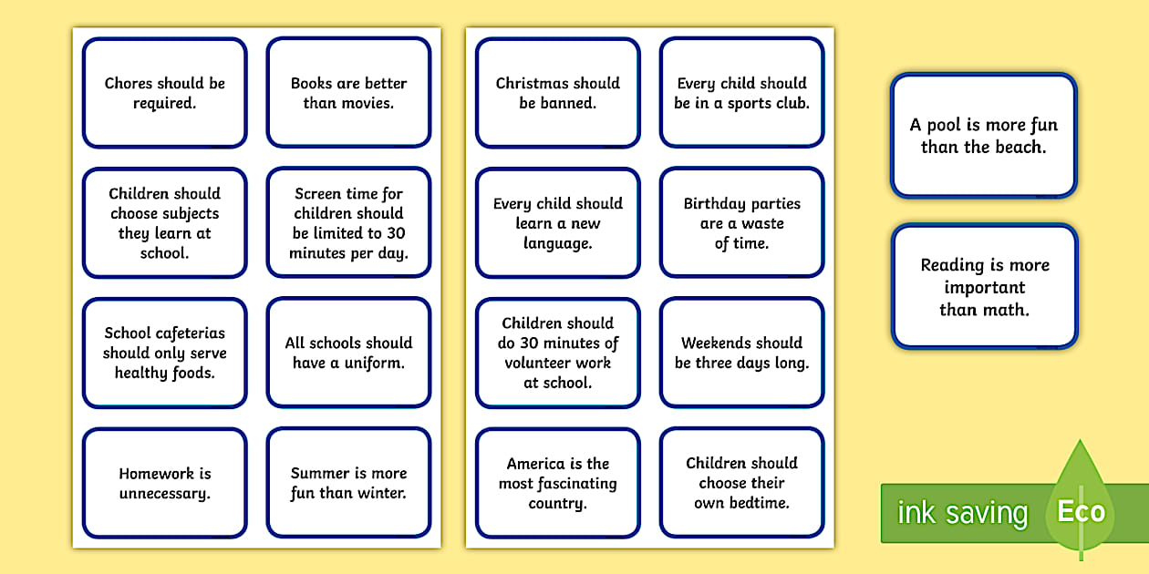 Debate Prompt Cards for 3rd-5th Grade (teacher made)