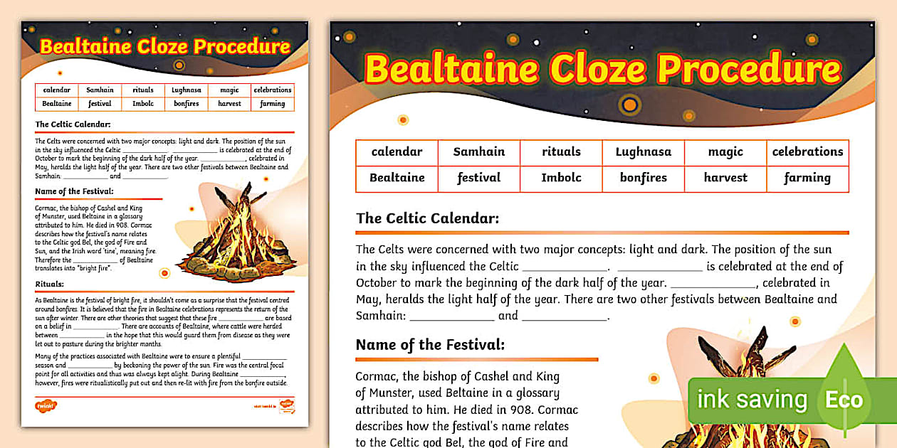 Bealtaine Cloze Procedure (teacher made) - Twinkl