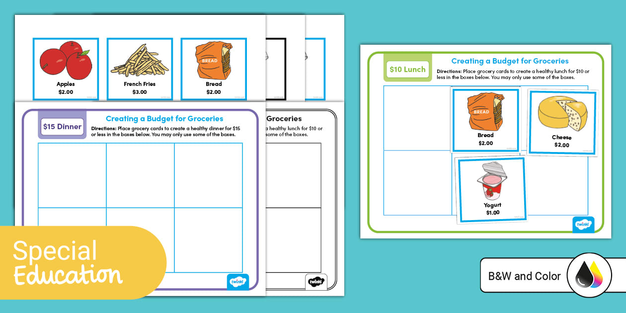 Life Skills: Creating a Budget for Groceries Worksheet SPED