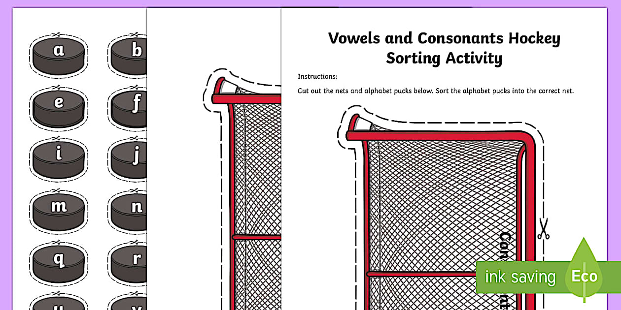 Vowels and Consonants Hockey Sorting Activity (teacher made)