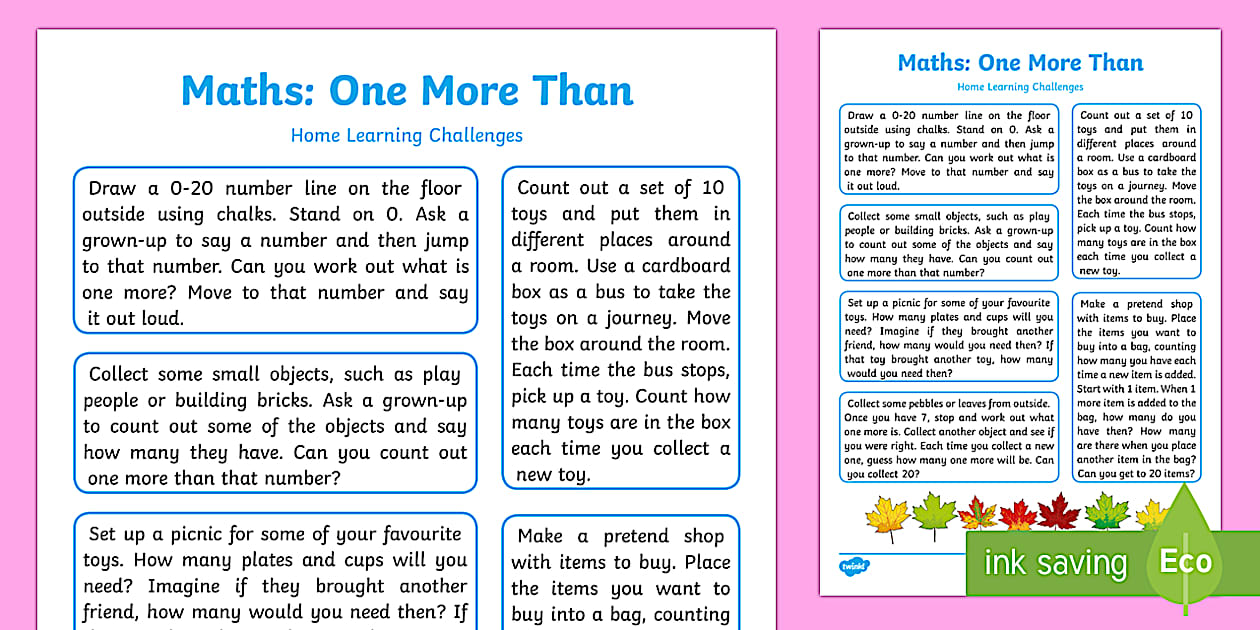One More Than Maths Home Learning Challenges - Twinkl