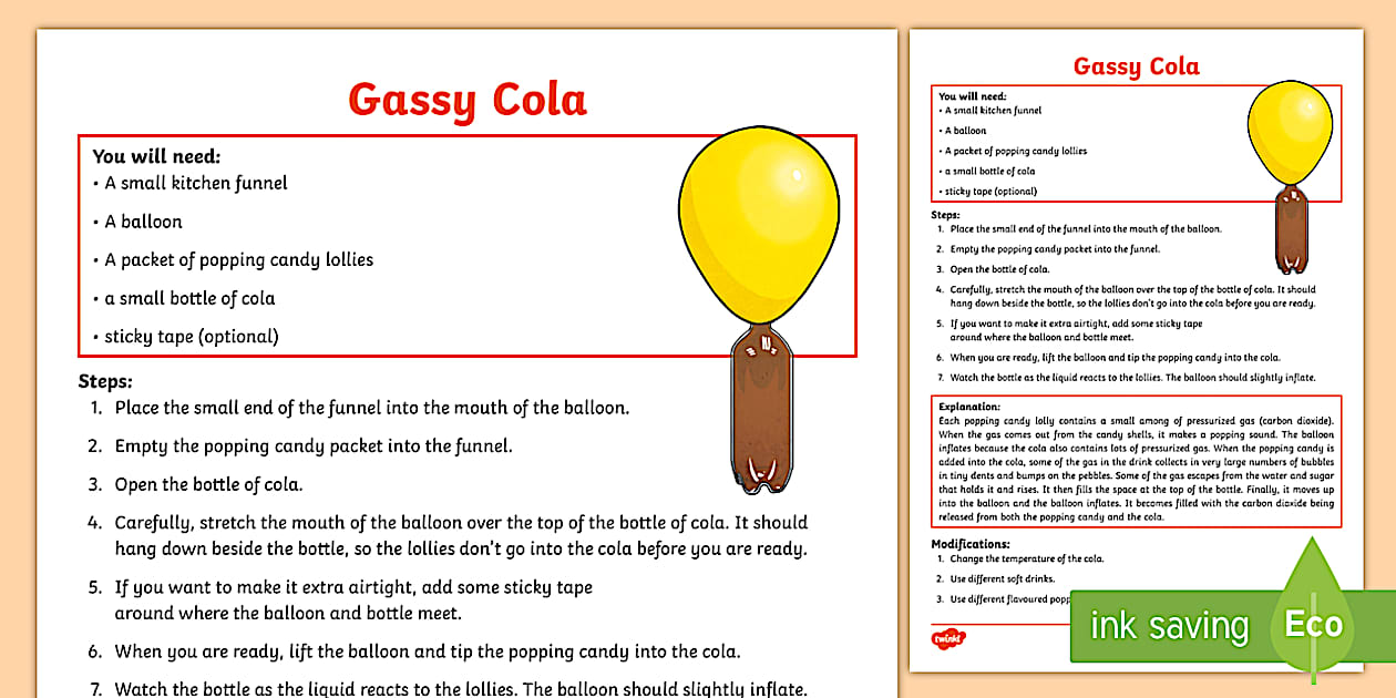 Gassy Cola Science Experiment - Twinkl