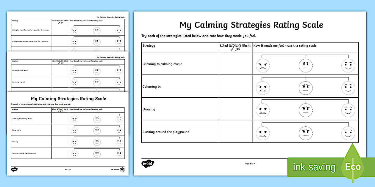 My Calming Strategies Rating Scale Worksheet / Worksheet